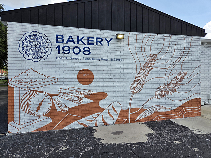 The striking mural on Bakery 1908's exterior tells you everything you need to know&mdash;bread, buns, and dumplings await inside this Orlando gem.