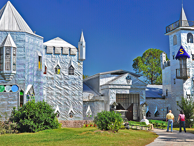 The gleaming aluminum-clad towers of Solomon's Castle rise from the Florida wilderness like a medieval mirage with a recycling twist.