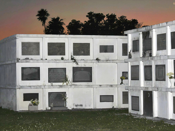 Twilight transforms these above-ground crypts into an eerie apartment complex for the afterlife. The pink sky adds a touch of Key West flair to the eternal slumber party.