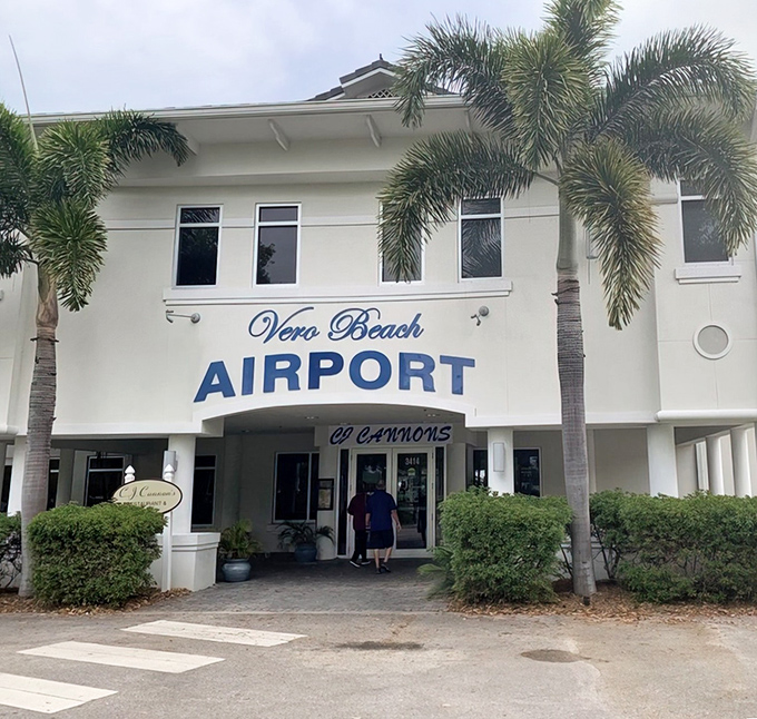 Where aviation meets appetite! C.J. Cannon's welcomes diners under the iconic Vero Beach Airport sign, promising a meal with a view.