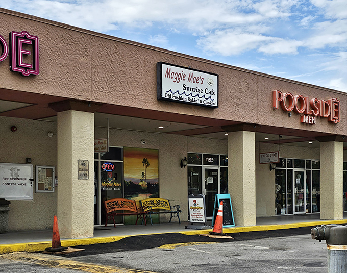 The unassuming storefront of Maggie Mae's promises no frills, just honest-to-goodness breakfast magic waiting inside. Sometimes the best treasures hide in plain sight.