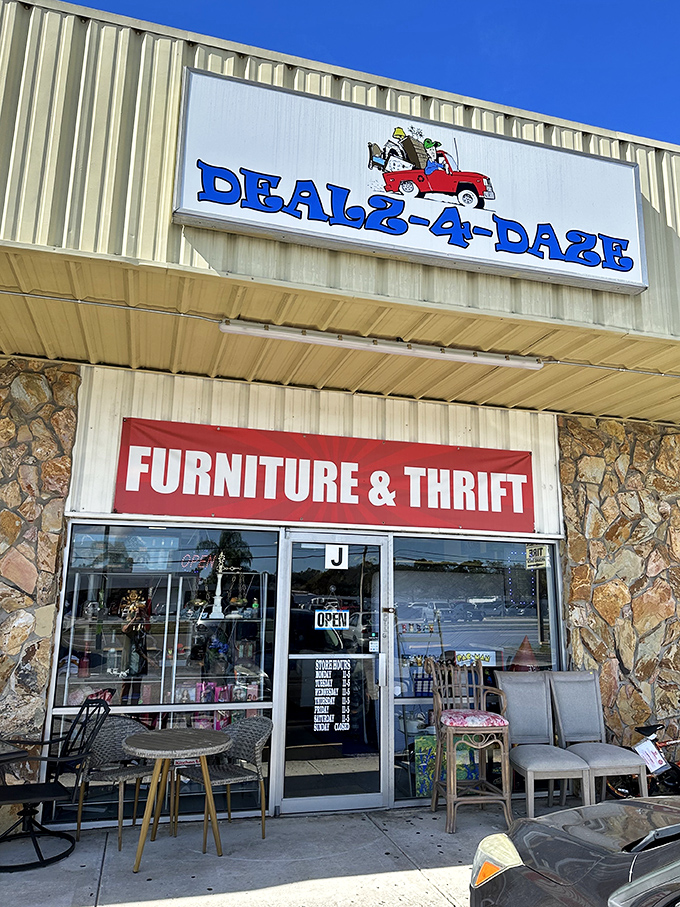 The sign says it all &ndash; a red pickup truck loaded with goodies, promising deals that'll make your wallet do a happy dance.