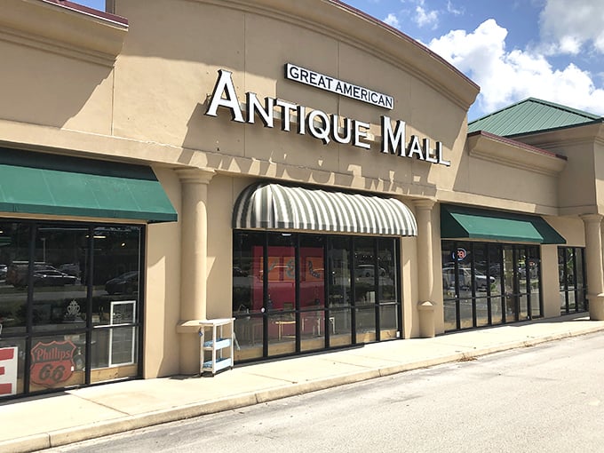 The unassuming exterior of treasure-hunting paradise. Like finding a portal to the past hiding in plain sight at your local strip mall.