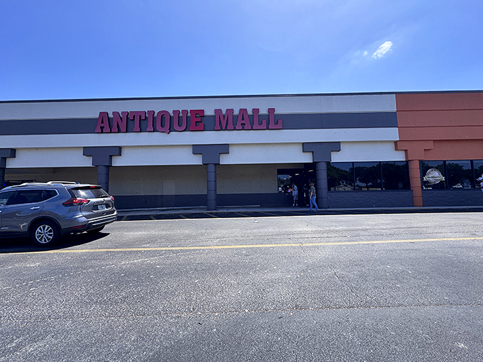 Bold red letters announce your arrival at nostalgia headquarters. Like a time machine disguised as a strip mall, this unassuming exterior hides decades of American history.