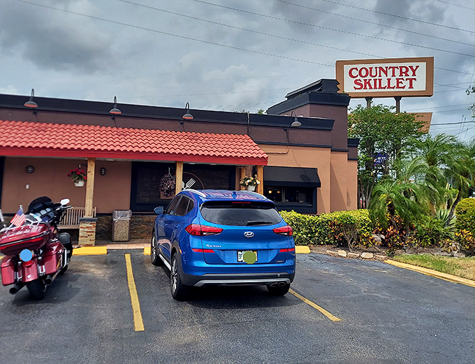 The unassuming exterior of Country Skillet beckons with its colorful facade and no-nonsense signage. Florida's hidden breakfast treasures often wear the simplest disguises.