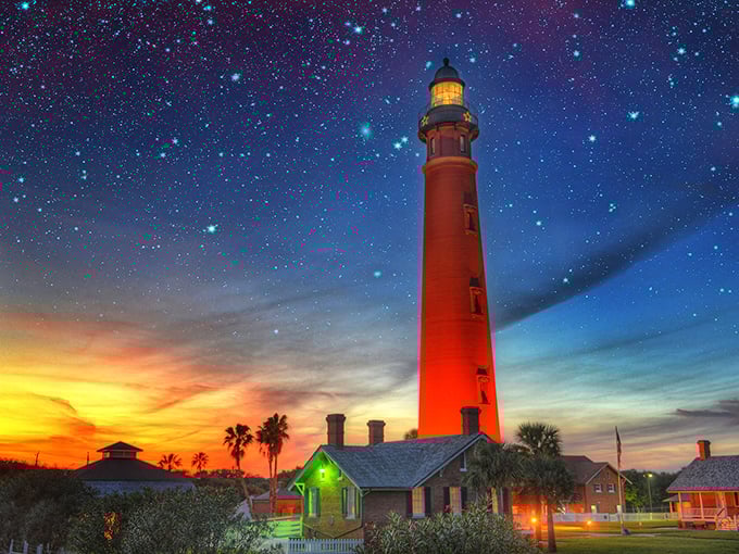 Standing tall like a crimson exclamation point on Florida's coastline, this 175-foot giant has been photobombing beach selfies since the 1880s.