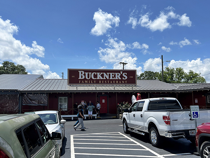 The red barn exterior of Buckner's stands proudly against Georgia's blue sky, like a delicious mirage appearing to hungry travelers on the highway.