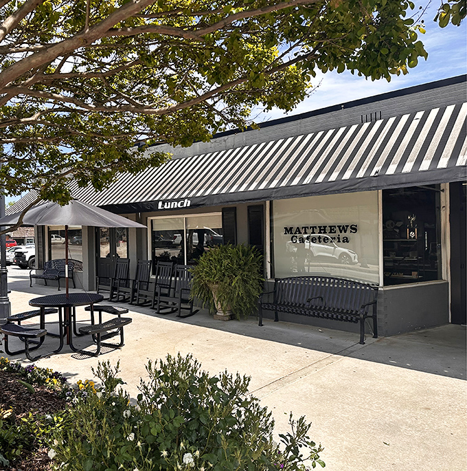 The unassuming exterior of Matthews Cafeteria stands like a time capsule in Tucker, promising comfort food that's outlasted countless food trends.