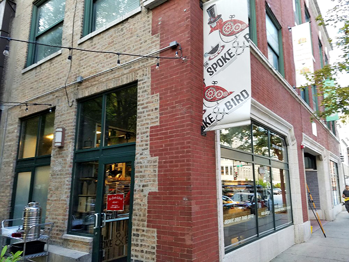 That vertical banner announces the restaurant's presence like a town crier from days of yore – "Hear ye, hear ye, excellent egg sandwiches await within!"