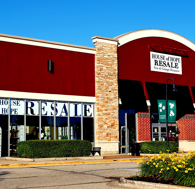 The burgundy and stone facade of House of Hope beckons like a siren song to bargain hunters across Lake Zurich.
