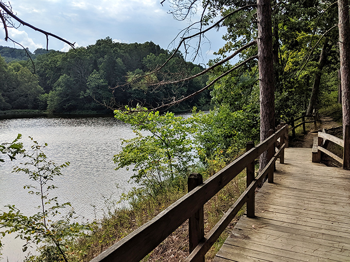 Mirror, mirror on the lake &ndash; autumn's masterpiece doubles its impact with a perfect reflection that makes you wonder which way is up.