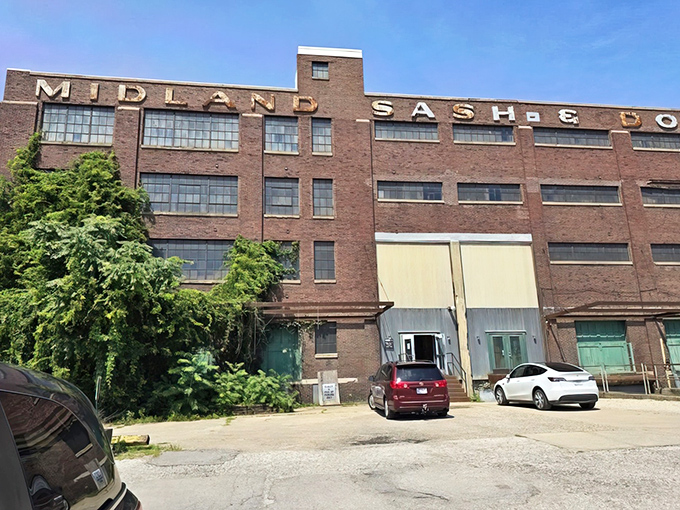 The imposing brick facade of Midland Arts & Antiques Market stands as a time portal disguised as architecture. Industrial history meets treasure hunting paradise.