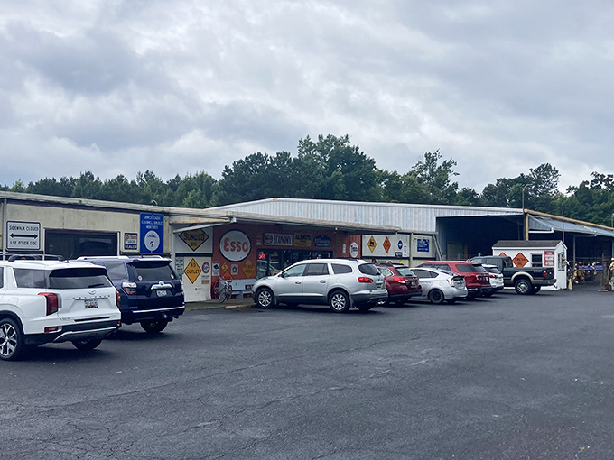 The unassuming exterior hides a wonderland of treasures. Like finding the wardrobe to Narnia, but with vintage signs instead of talking lions.