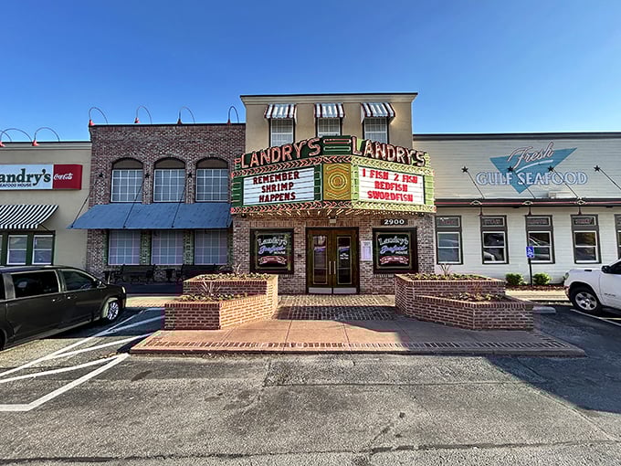 The marquee doesn't lie! Landry's vintage theater-style exterior promises a show-stopping seafood experience in the heart of Branson's entertainment district.