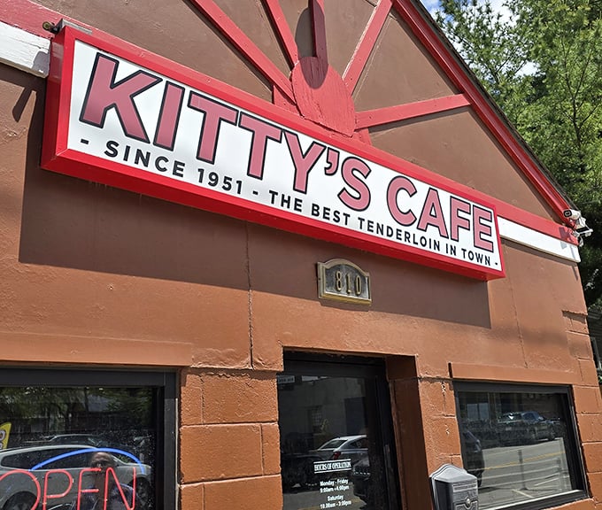 The iconic Kitty's Cafe sign promises "THE BEST TENDERLOIN IN TOWN" &ndash; a bold claim they've been backing up since Eisenhower was president.