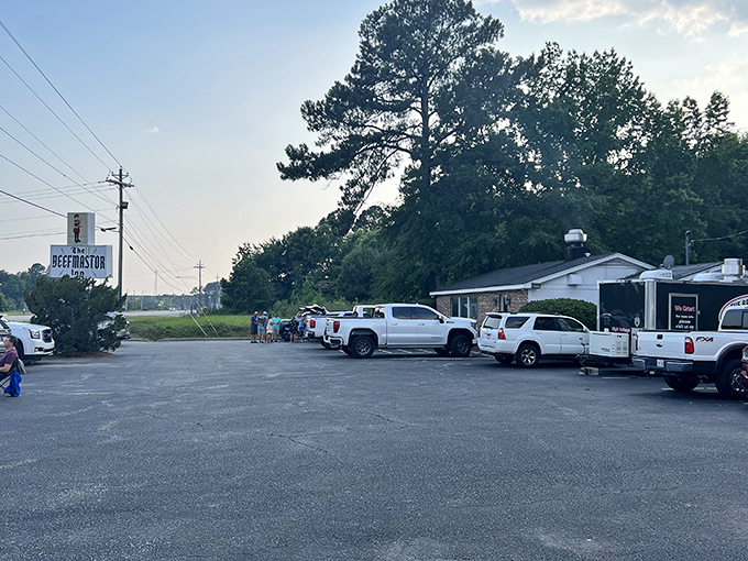 The unassuming exterior of culinary greatness. Like finding a diamond in a strip mall, The Beefmastor Inn's modest appearance belies the carnivorous treasures within.