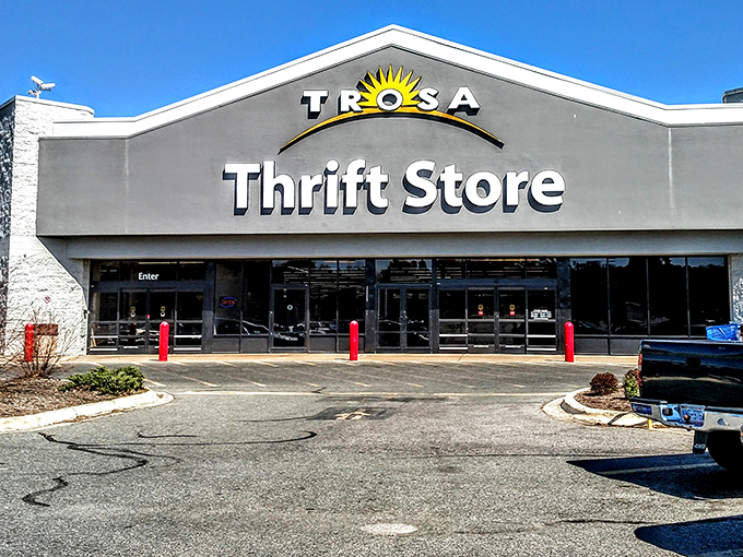 The unassuming exterior of TROSA Thrift Store belies the treasure trove waiting inside. Like a retail TARDIS, it's bigger on the inside than physics should allow.