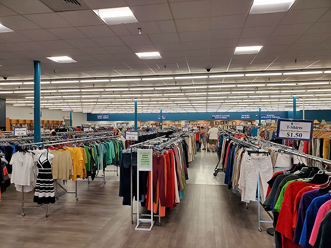 The clothing paradise at Dorcas stretches as far as the eye can see, like a department store where your wallet actually thanks you afterward.