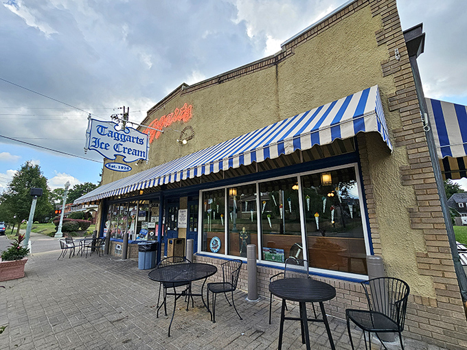 That iconic blue and white striped awning isn't just decoration&mdash;it's a beacon of hope for anyone with a sweet tooth in Canton.
