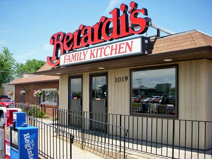 The iconic red Berardi's sign welcomes hungry travelers like a beacon of comfort food hope along Cleveland Road in Sandusky.