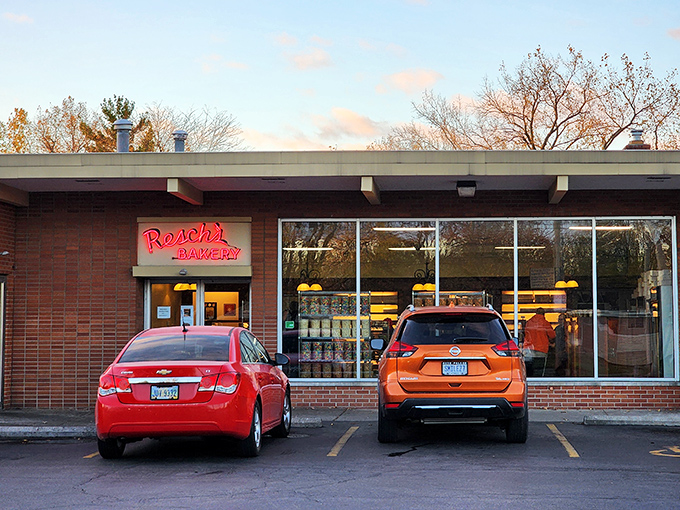 Brick exterior by day, bakery beacon by night. The modest storefront houses treasures that would make Willy Wonka jealous.