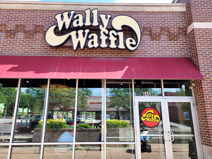 The iconic red awnings and retro signage of Wally Waffle stand as a beacon of breakfast hope for hungry Akronites.