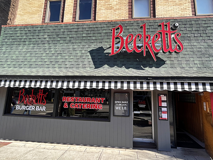 The iconic red Beckett's sign welcomes hungry pilgrims to this Bowling Green institution. Like a burger bat signal for your appetite!