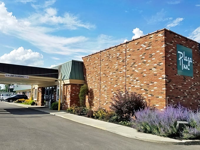The unassuming brick exterior of Plaza Inn belies the culinary treasures within. Like finding a diamond in Ohio's heartland.