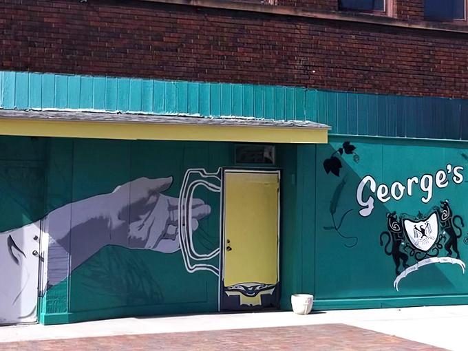 The unmistakable turquoise exterior of George's Lounge beckons like a culinary oasis in downtown Canton. That hand-painted mural isn't just decoration—it's a promise of good things to come.