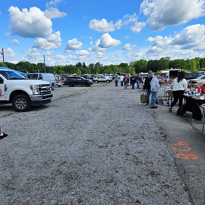 The outdoor vendor area stretches as far as the eye can see, a treasure hunter's paradise under the Ohio sky.
