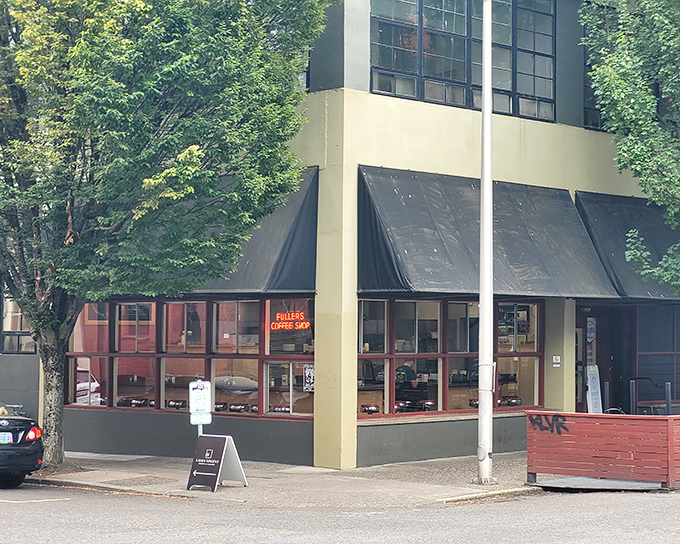 The iconic blue "FULLERS" sign against the rustic red exterior promises no-nonsense deliciousness within. Portland's breakfast faithful know where to gather.