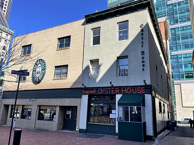 The unassuming brick facade of Pittsburgh's Original Oyster House stands proudly in Market Square, a culinary time capsule amid modern skyscrapers.