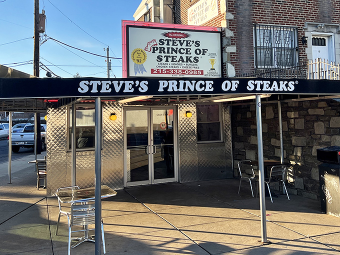 As the sun sets on Northeast Philly, Steve's neon crown beckons hungry pilgrims seeking cheesesteak salvation.