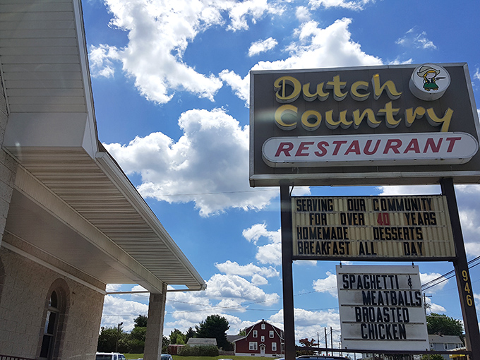The sign says it all: 40+ years of homemade goodness under the big Pennsylvania sky. No fancy frills needed when the food speaks this loudly.