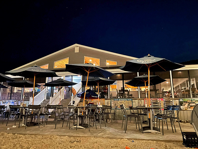 Waterfront escape hiding in plain sight! Pier 87's inviting exterior with Adirondack chairs and sandy "beach" proves Pennsylvania knows how to do coastal vibes without the coast.