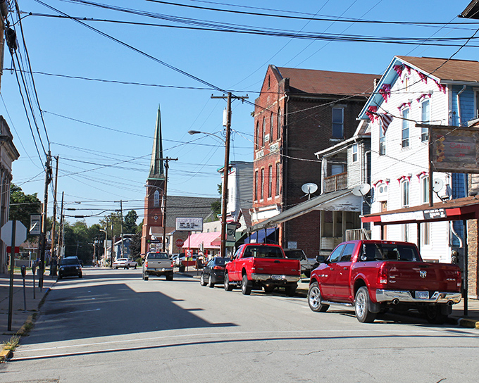 Saltsburg's main street feels like a Norman Rockwell painting come to life, where pickup trucks and historic buildings create small-town perfection.