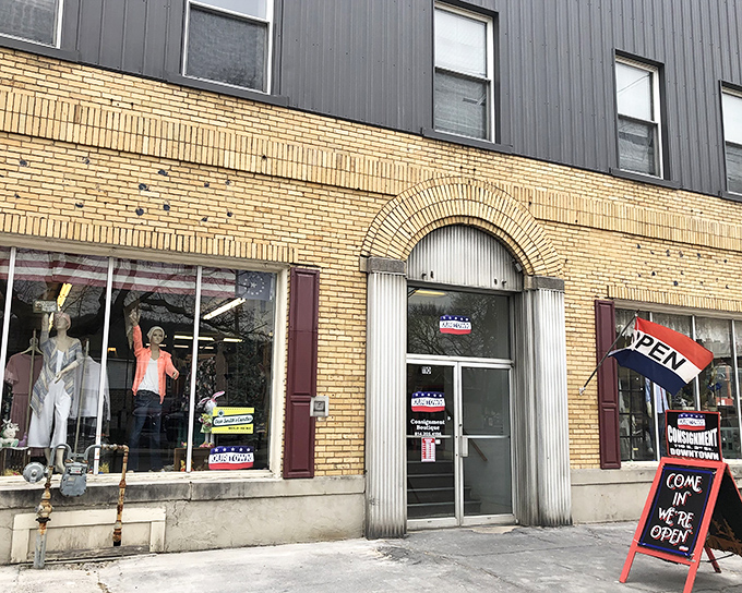 With its cheerful yellow bricks and welcoming archway, Our Town Boutique promises a charming hunt for hidden treasures within.