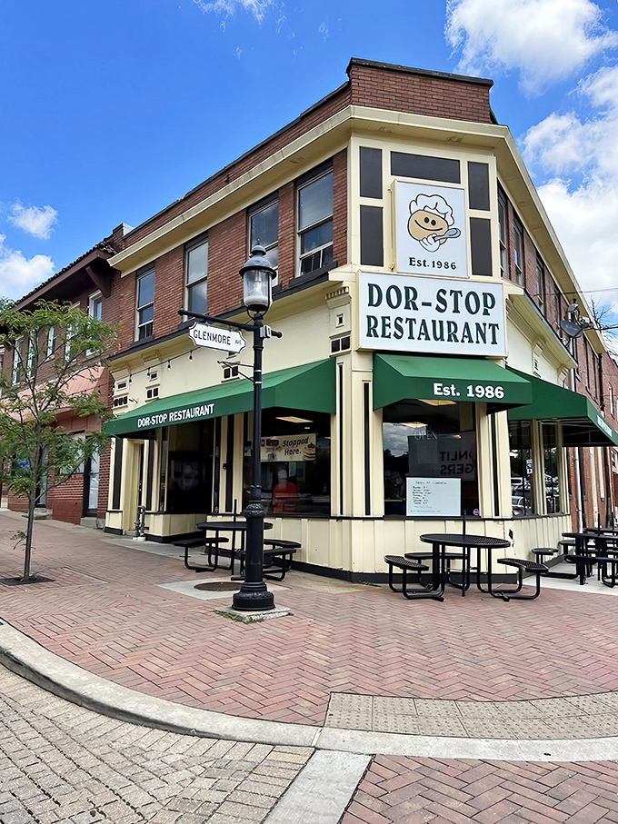 The corner brick building with its cheerful green awning stands like a beacon of breakfast hope on Dormont's Potomac Avenue.