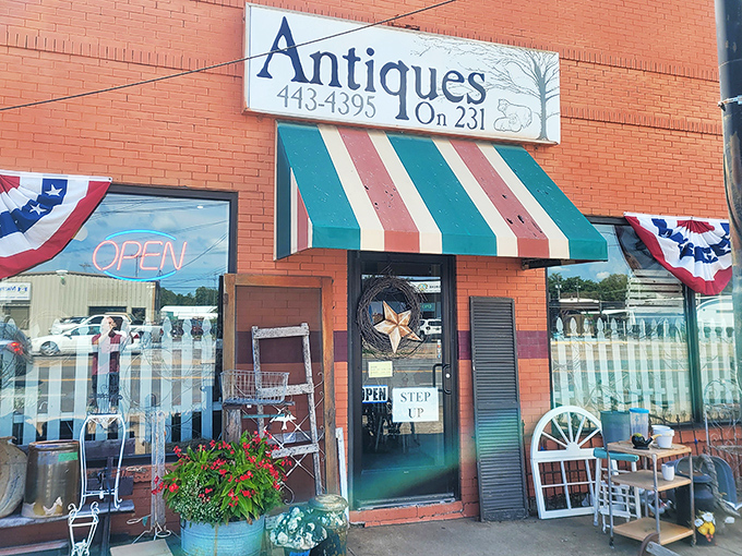 The brick-red facade with its candy-striped awning isn't just inviting&mdash;it's practically shouting "Come in and find your next conversation piece!"