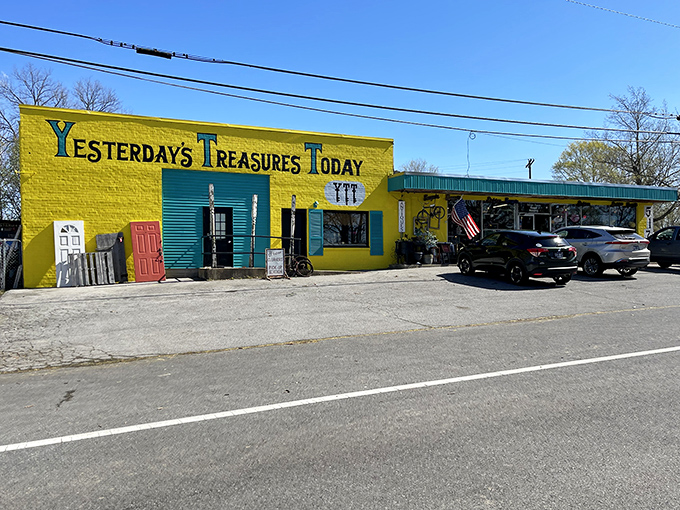 The sunshine-yellow exterior of Yesterday's Treasures Today isn't just eye-catching—it's practically shouting "treasures inside!" in the universal language of antique enthusiasts.