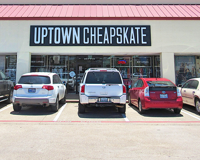 The storefront beckons like a siren song to bargain hunters, with cars already lined up for the thrill of the hunt.