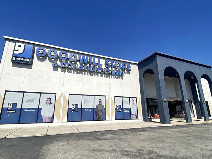 The architectural equivalent of a mullet: business in front, thrift party inside. This distinctive arched entrance welcomes bargain hunters to San Antonio's premier secondhand wonderland.