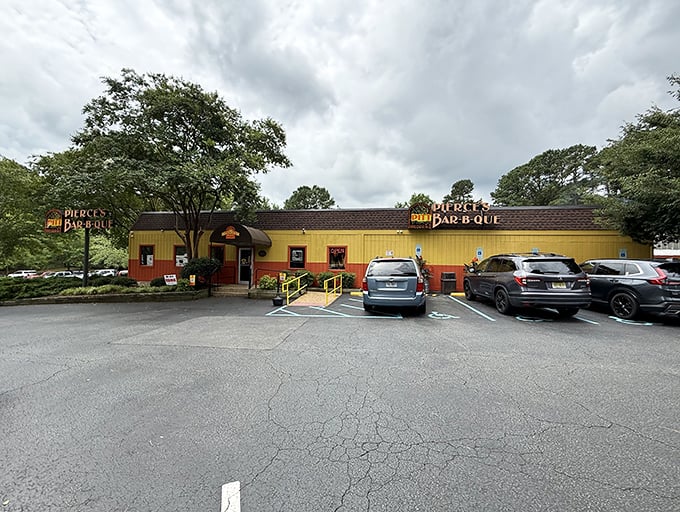 The yellow and orange exterior of Pierce's isn't just a building&mdash;it's a beacon of barbecue hope on the Williamsburg landscape.