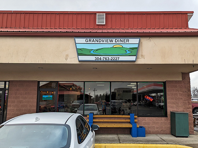 The unassuming exterior of Grandview Diner in Beaver, WV, where culinary magic happens behind that red-roofed facade. Some treasures don't need flashy signs.