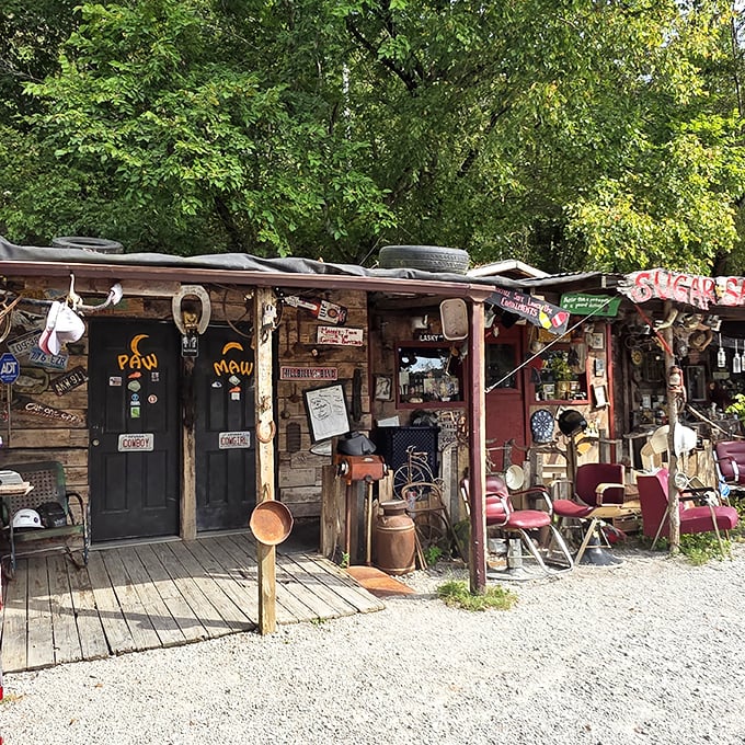 The "PAW" and "MAW" doors welcome you to a world where rustic charm meets culinary creativity. Hillbilly hospitality at its finest!