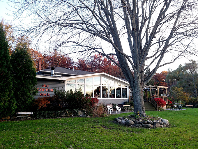 The orange-sided charm of The Copper Dock beckons from Hubertus, promising lakeside comfort that feels like Wisconsin's best-kept secret.