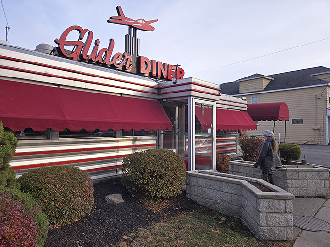 The iconic red exterior with its vintage airplane sign isn't just retro charm&mdash;it's a beacon calling hungry Scranton residents home.