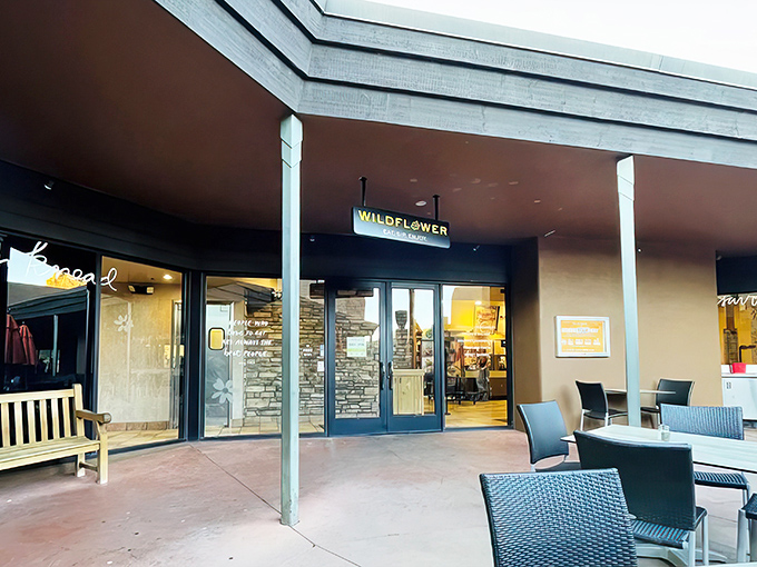 Wildflower's welcoming entrance promises culinary delights within, like finding an oasis after wandering the desert. The stone accents perfectly complement Sedona's natural beauty.