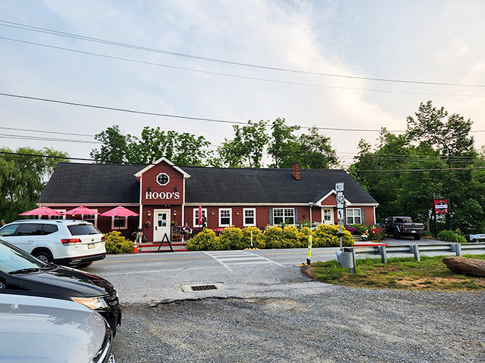 The unassuming red exterior of Hood's BBQ stands like a beacon of hope for hungry travelers. Barbecue paradise doesn't need fancy architecture to deliver on flavor promises.