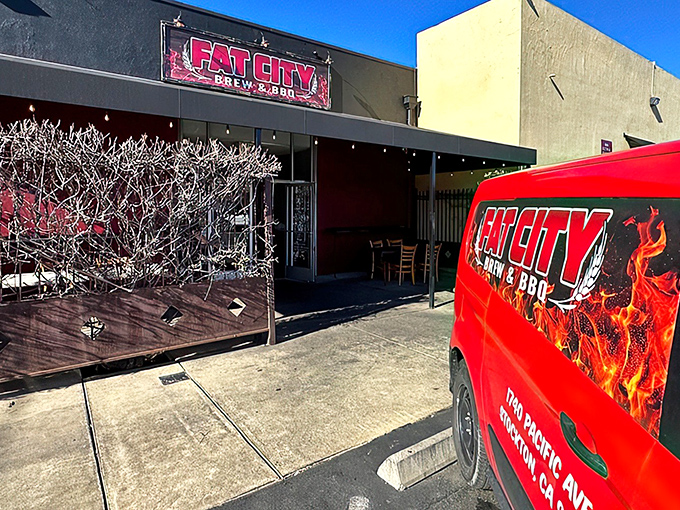 The bright red Fat City sign beckons like a smoky siren call. This unassuming Stockton storefront houses BBQ treasures worth every mile of your journey.